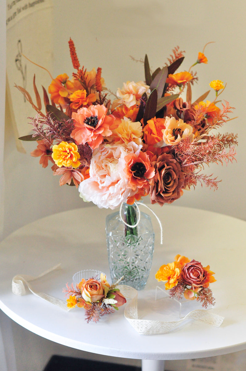 Wedding Bouquet & Corsage Set: Brown + Orange – LARSOC REPUBLIC